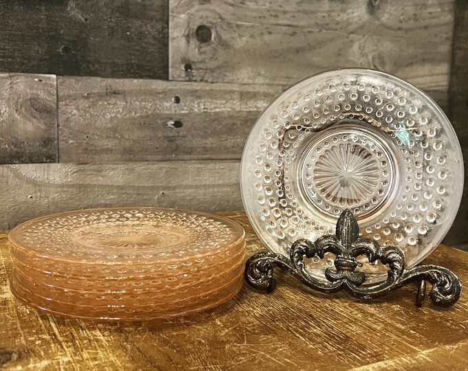 Vintage Set of 6 Pink Depression Glass Hobnail Small Plates - Anchor ...
