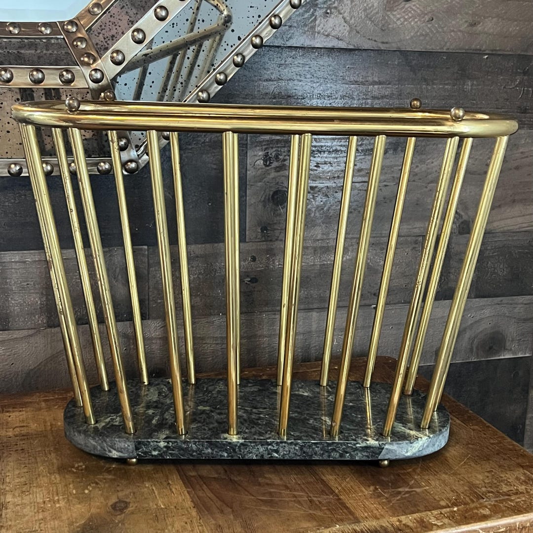 Vintage Green Marble and Brass Spindle Magazine Rack - Book Holder - Etsy
