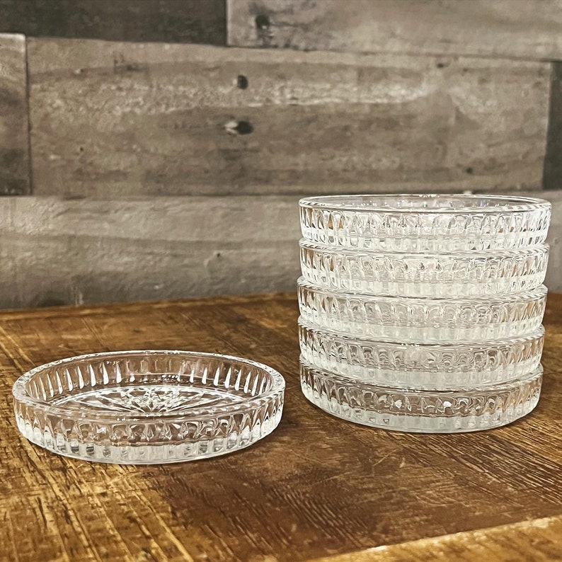 Elegant Set of 6 Vintage Clear Crystal Glass Coasters - Etsy