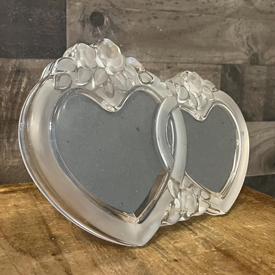 Mikasa Crystal Rosemont Frosted Glass Double Heart Picture Frame - Etsy