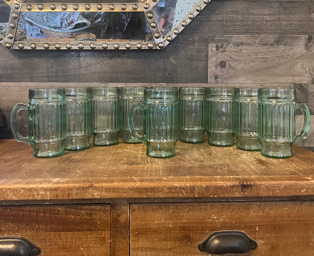 Green Glass Anchor Hocking Ribbed Line Lites Beer Tankards - Vintage ...