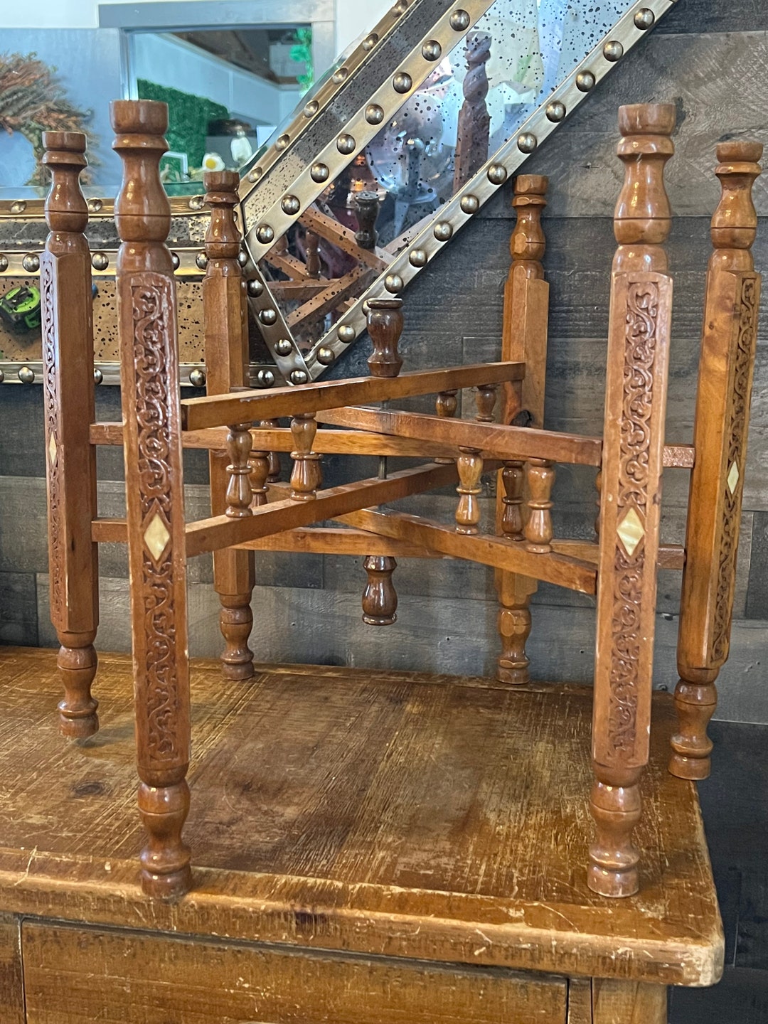 Vintage Wood Carved Folding Tray Stand Collapsible Side Table - Etsy