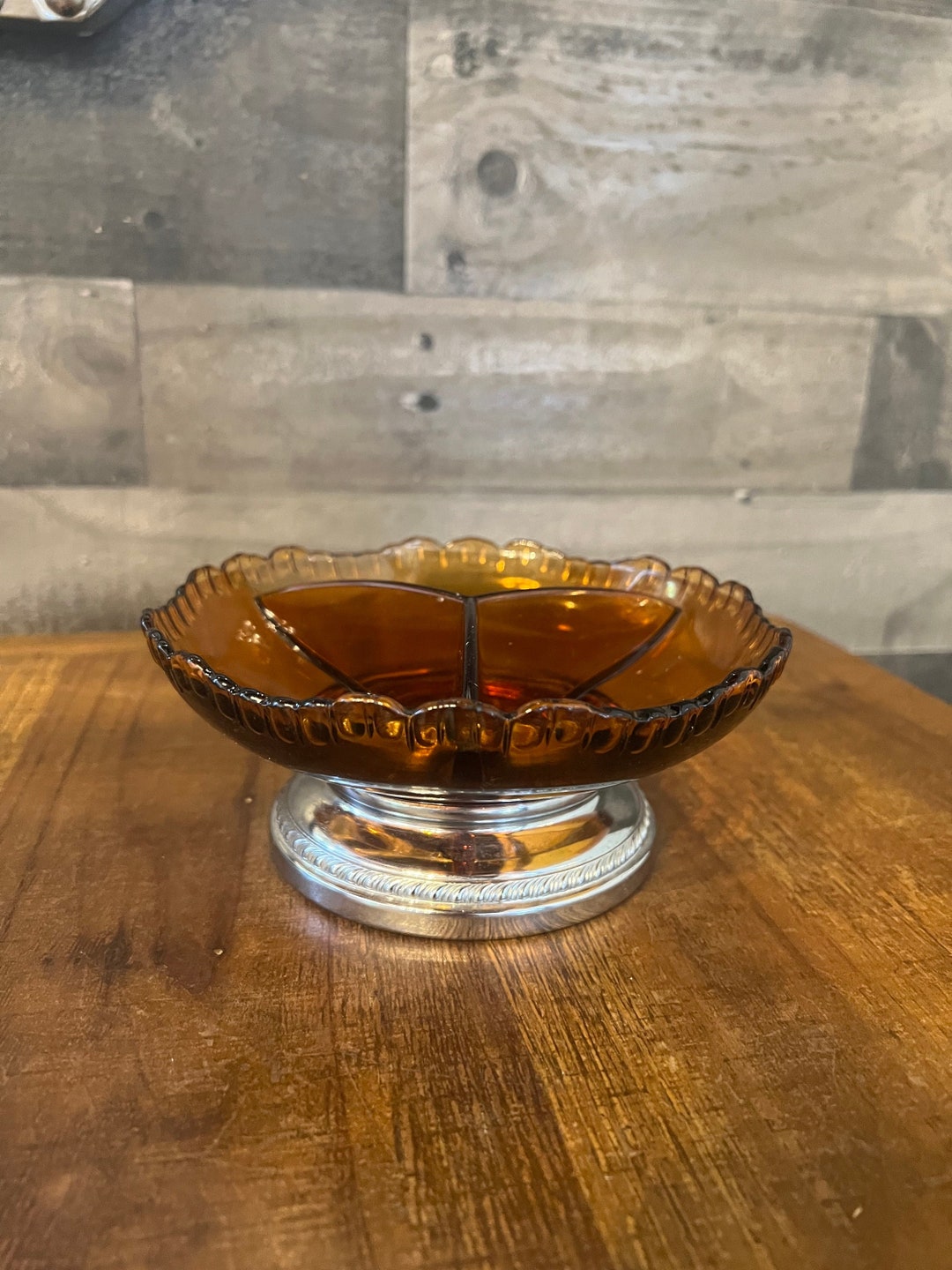 Vintage Krome Kraft Farber Brothers Round Amber Glass Silver Plate ...