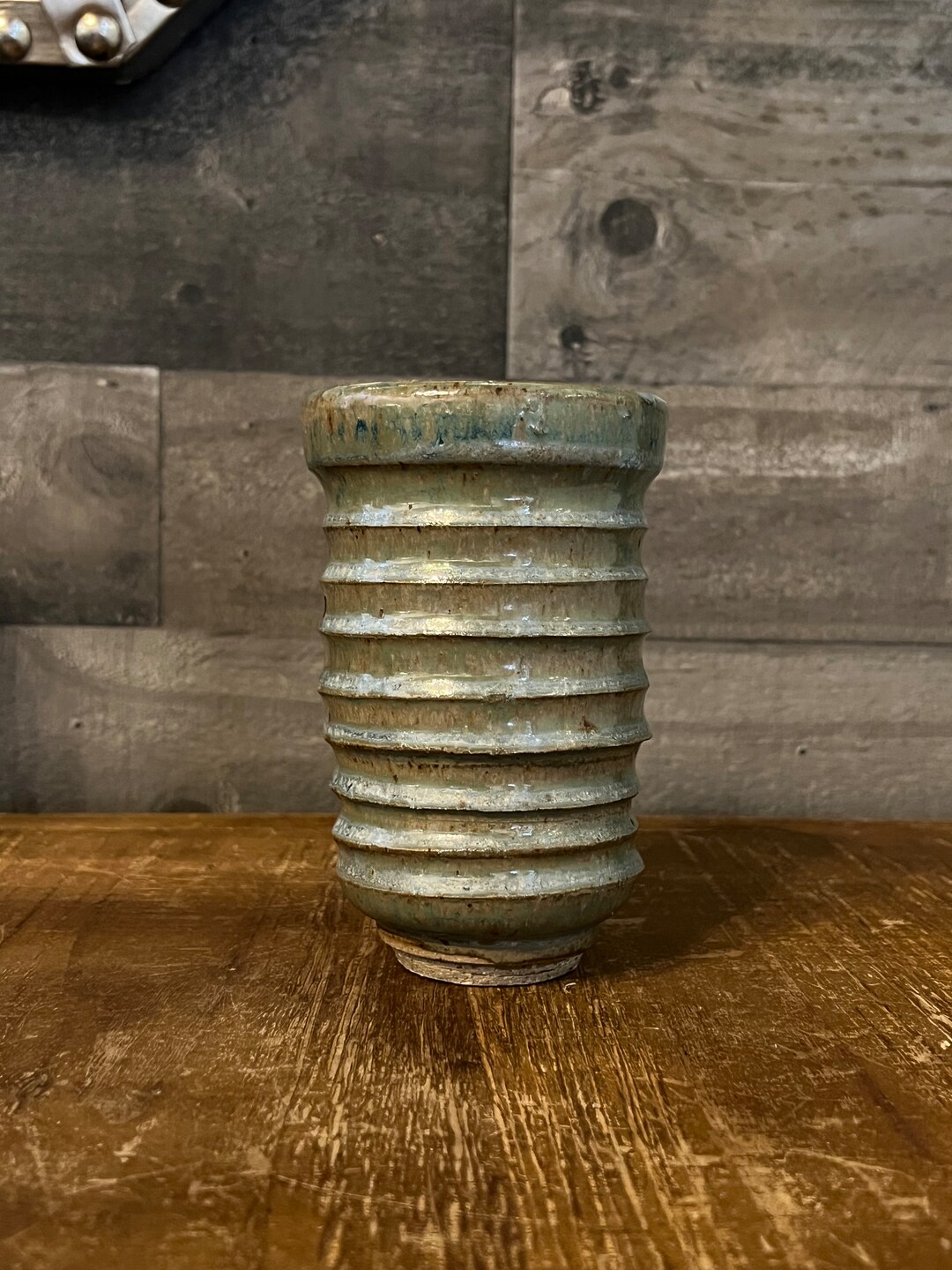 Light Blue Glaze Pottery Clay Vase - Ridged Vessel - Etsy