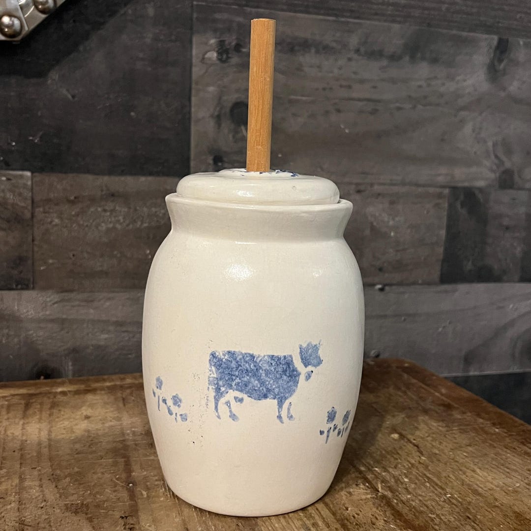 Vintage White and Blue Pottery Cow Butter Churn - Etsy