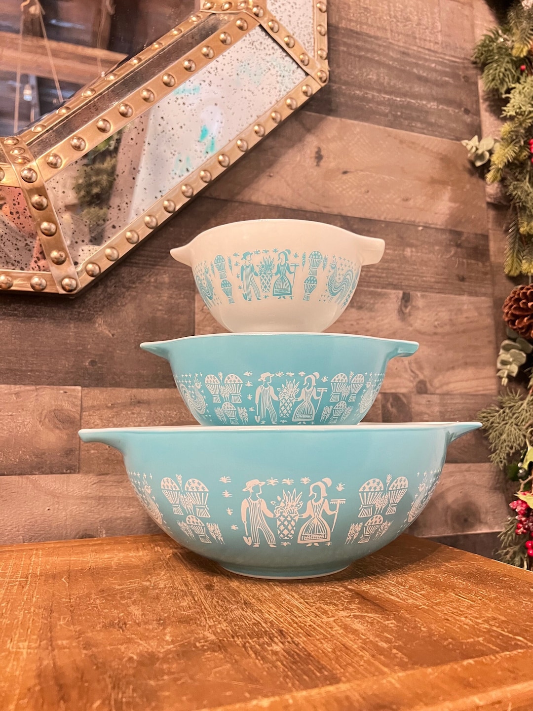 Pyrex Turquoise Butterprint Cinderella Mixing Bowl Set - 444 4 QT - 442 ...
