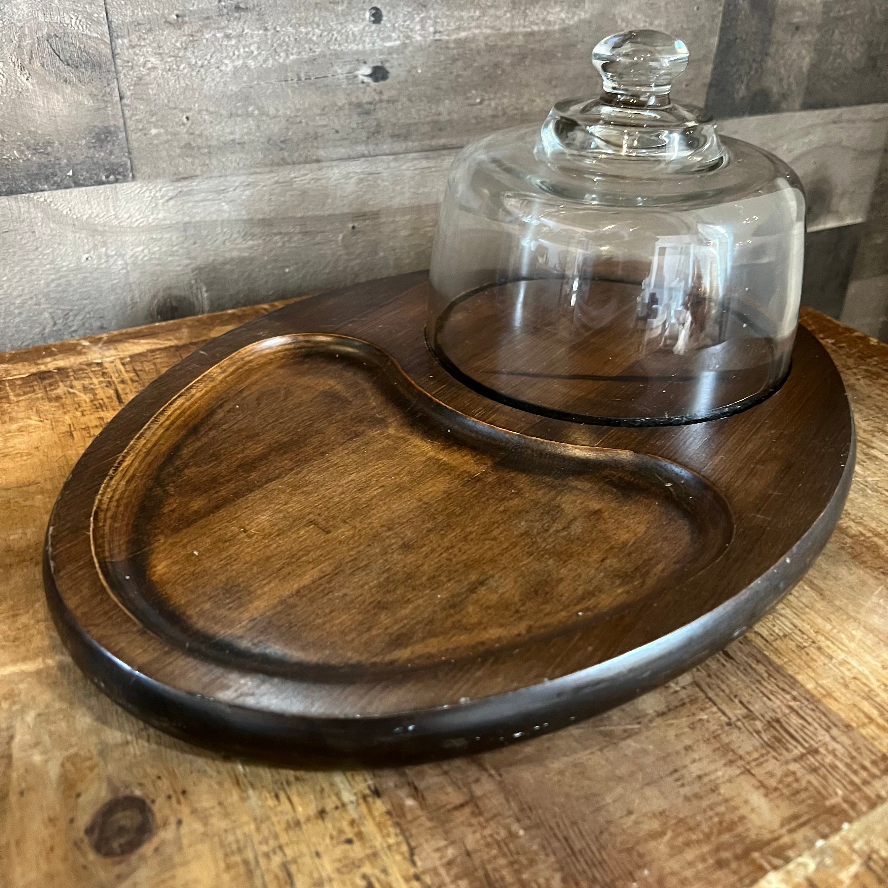 Vintage Oval Wooden Charcuterie Board With Clear Glass Dome - Etsy