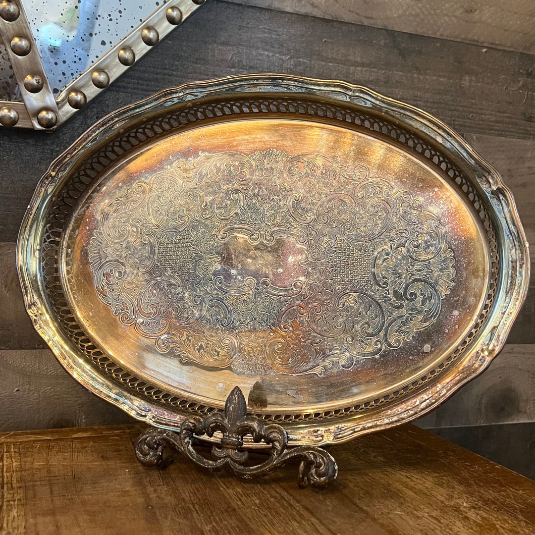 Vintage Oneida Silverplated Oval Tray With Raised Rim - Etsy