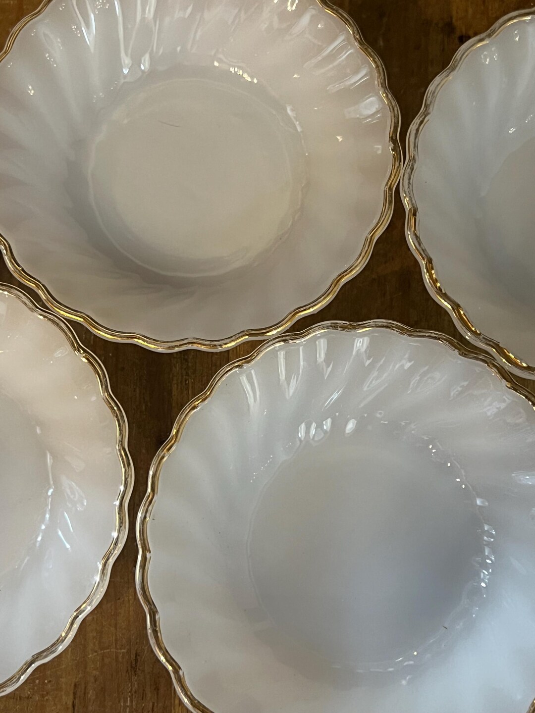 Vintage Set of 4 Milk Glass Scallop Swirled Gold Rim Bowls - Berry ...