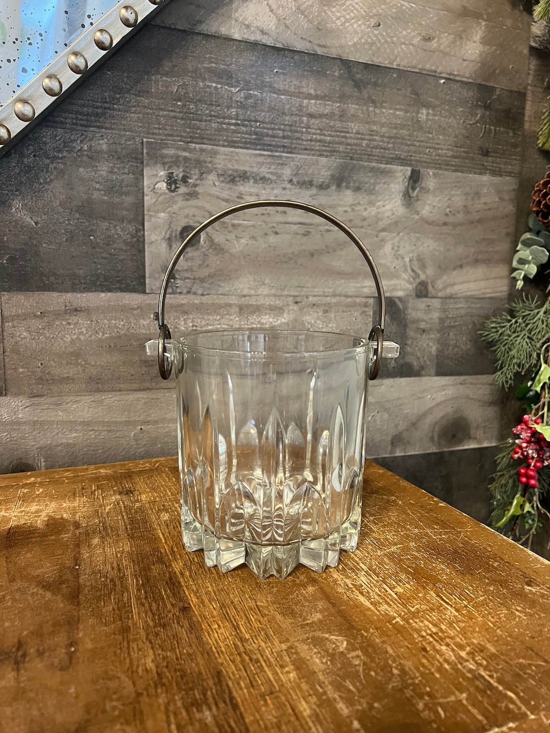 Vintage Crystal Ice Bucket With Aged Metal Handle - Etsy