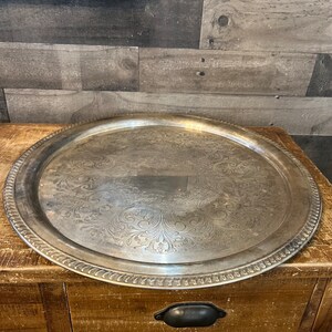 Large Vintage Silverplated Round Tray - Etsy