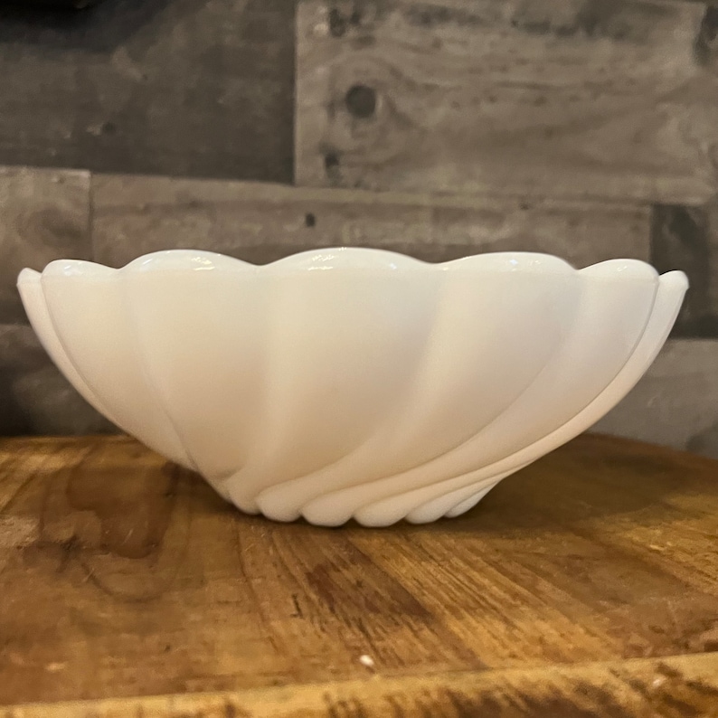 Vintage Hazel Atlas White Milk Glass Swirl Pattern Scallop Rim - Etsy