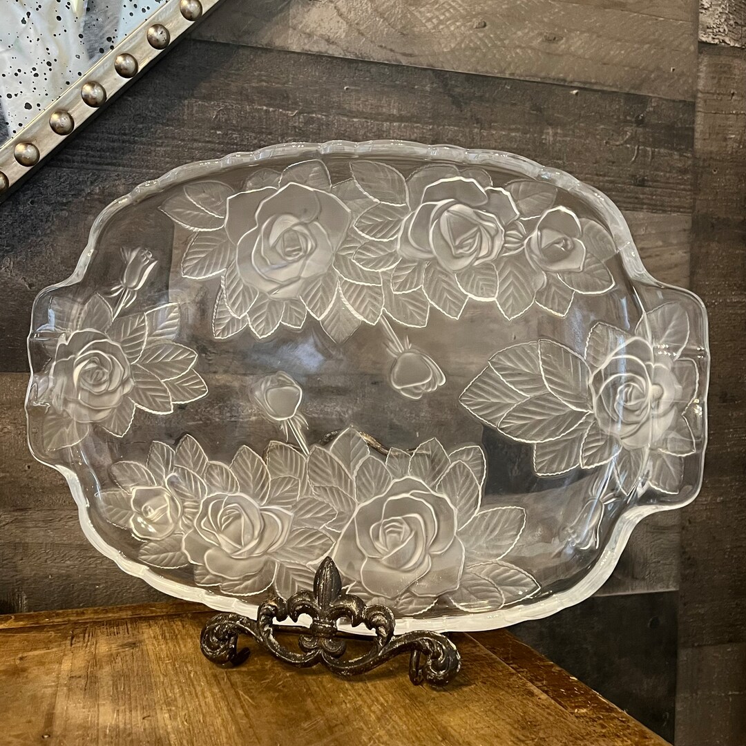Mikasa Studio Nova Winter Rose Crystal Handled Serving Tray - Etsy