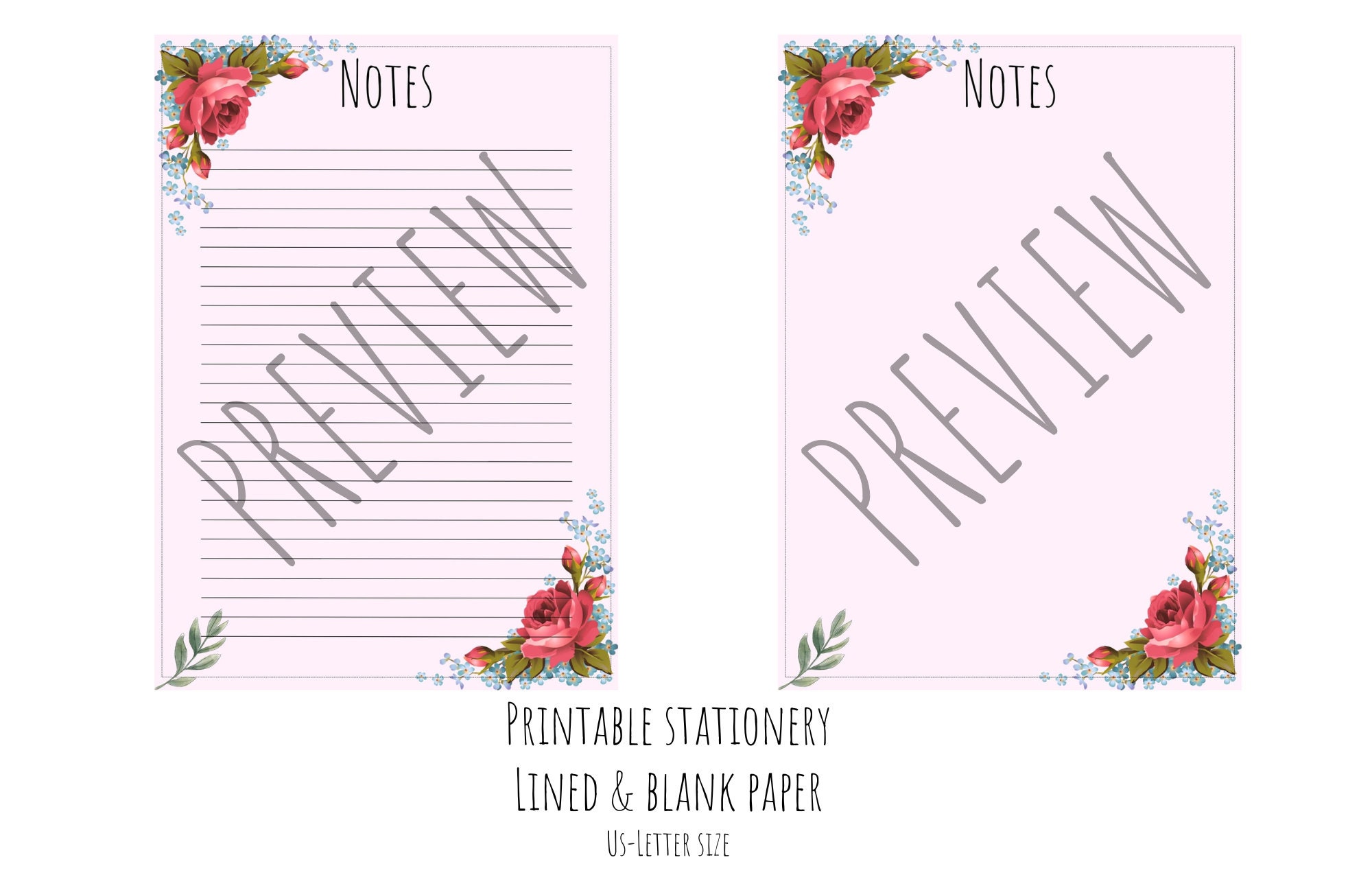 Lovely Floral Printable Note Pages, US Letter Size - Etsy