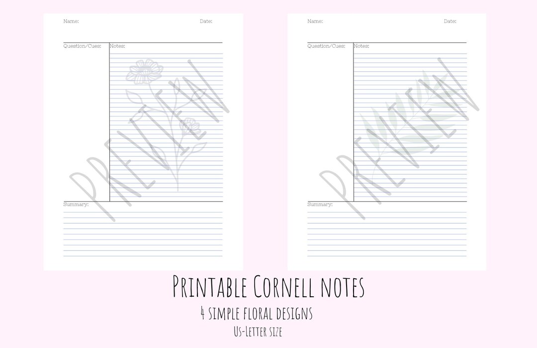 Cornell Notes Printable Floral - Etsy