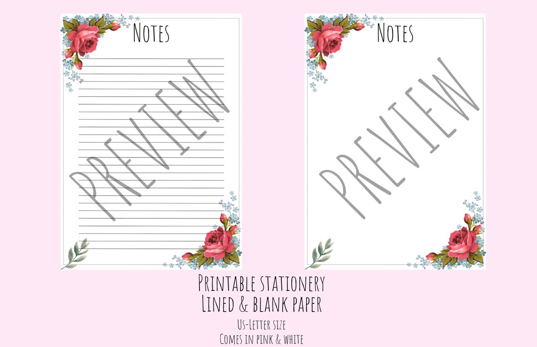 Lovely Floral Printable Note Pages, US Letter Size - Etsy