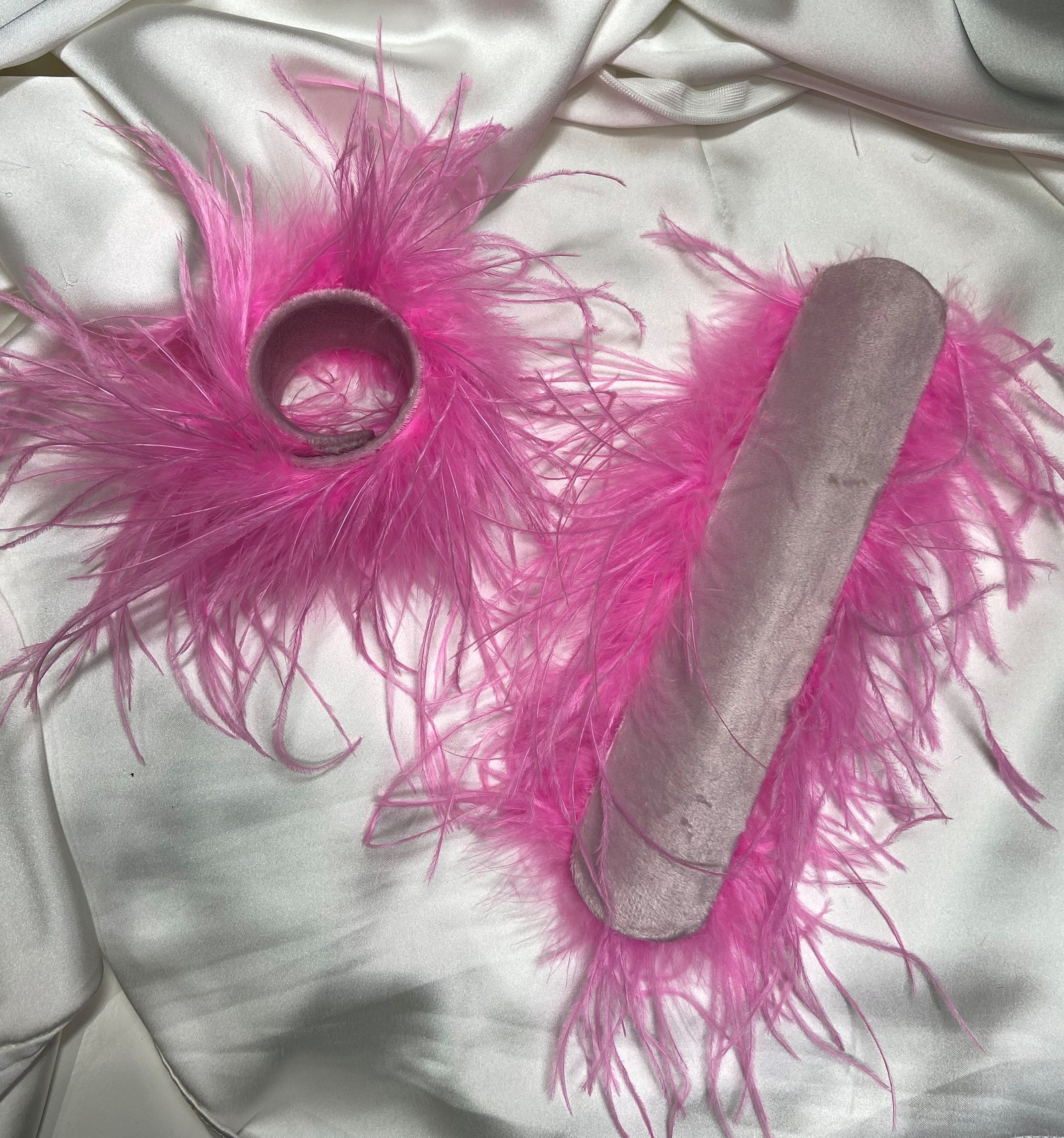 Ostrich Feather Slap on Cuff Bracelet - PINK - Etsy UK