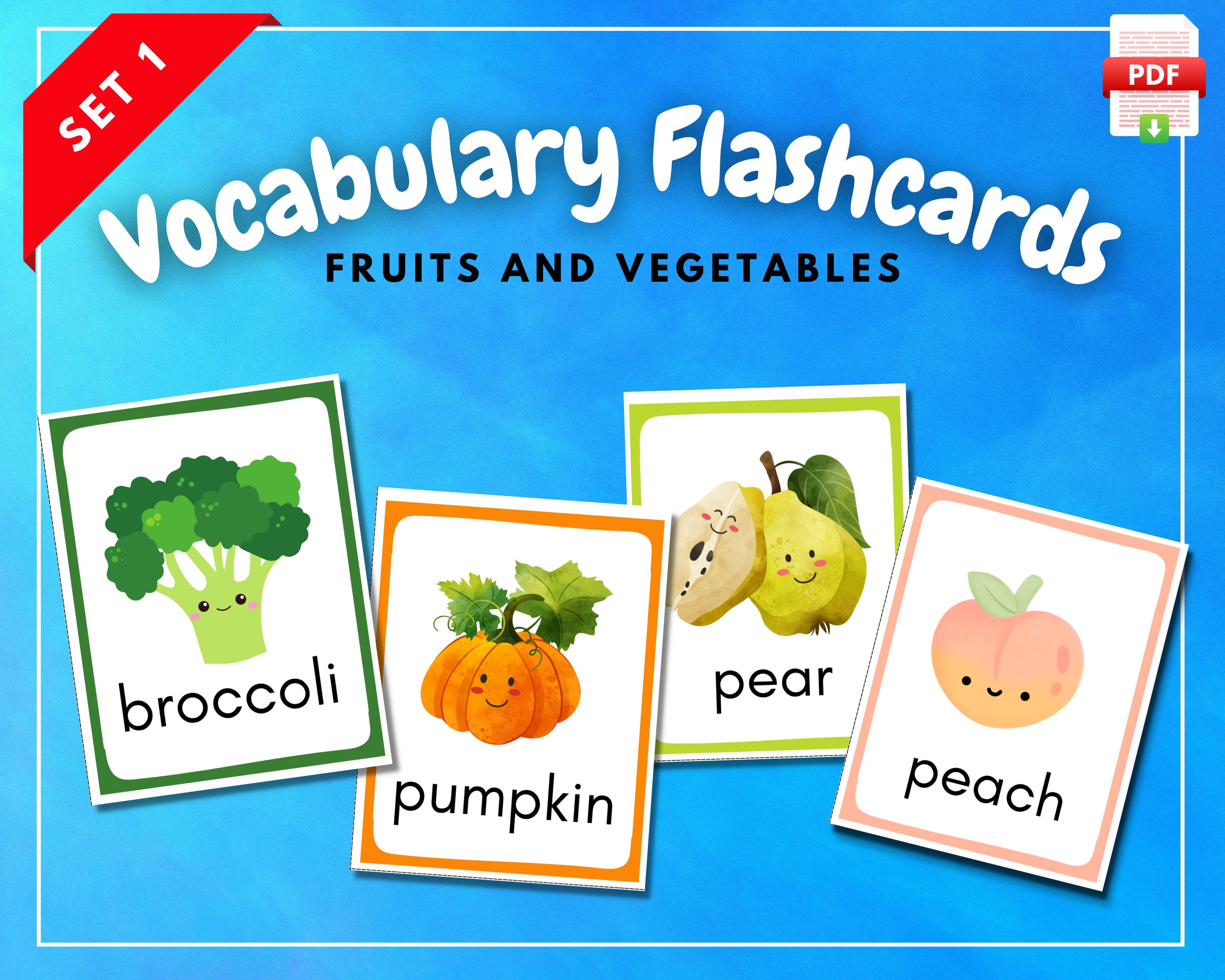 Printable Vocabulary Flashcards Fruits and Vegetables // Set of 40 ...