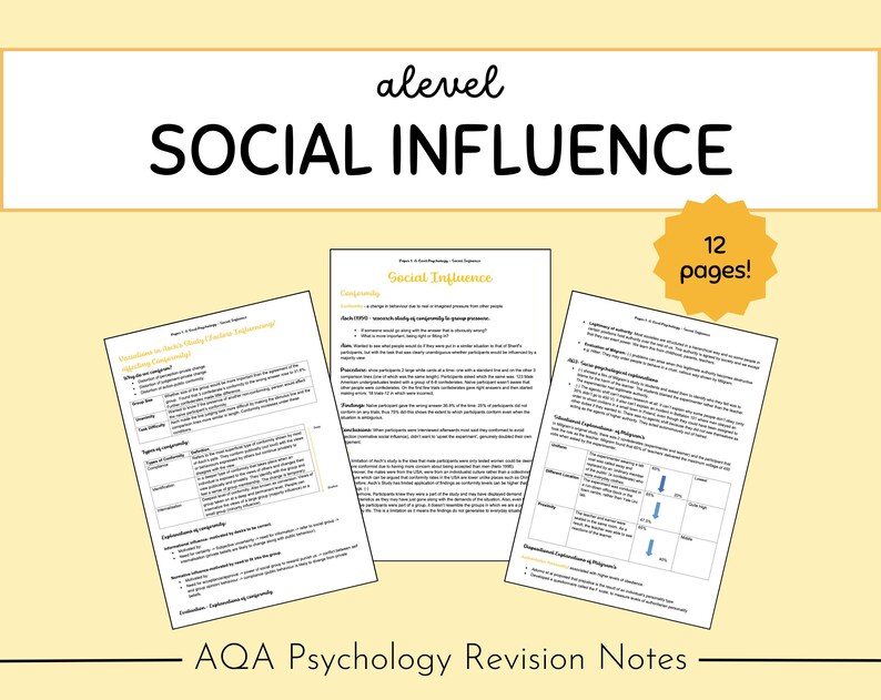 AQA A-level Psychology Revision Notes: Social Influence - Etsy