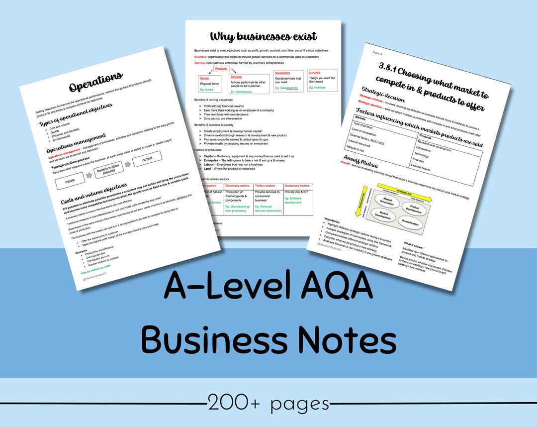 200 Pages A-level AQA Business Revision Notes Year 1 2 - Etsy