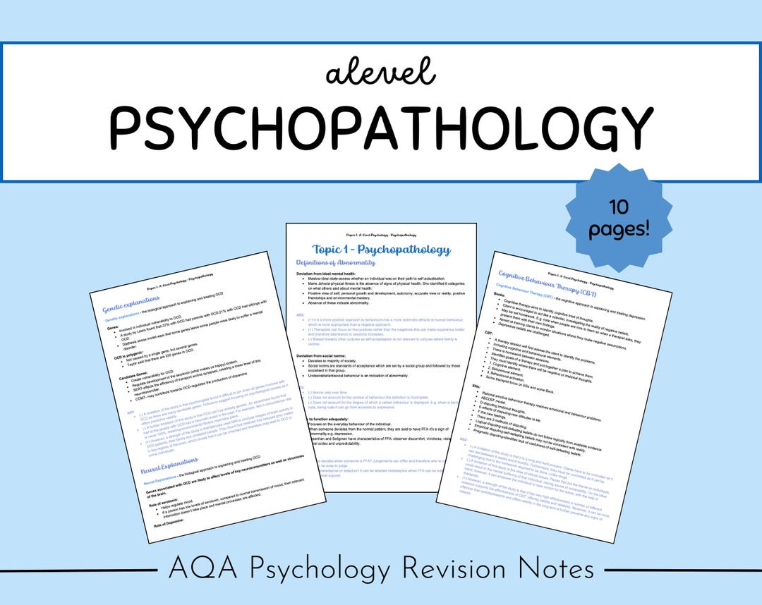 AQA A-level Psychology Revision Notes: Psychopathology - Etsy
