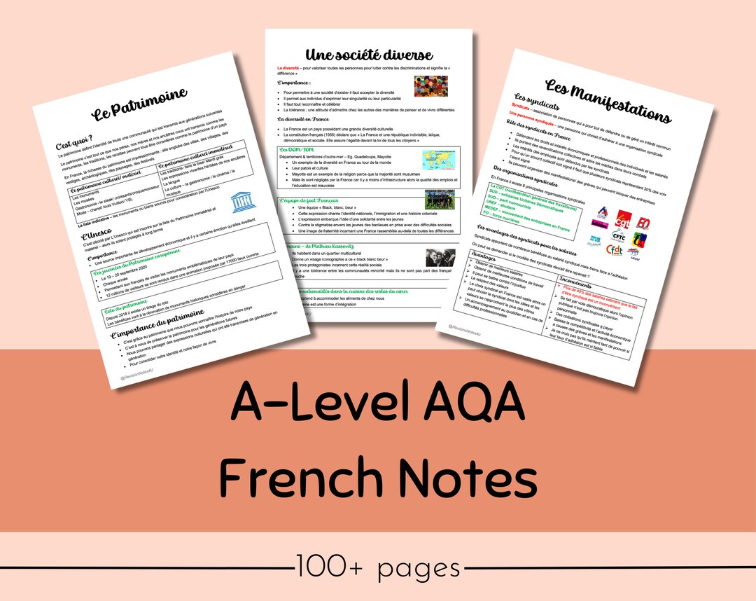 AQA A-level French Revision Notes Year 1 2 - Etsy