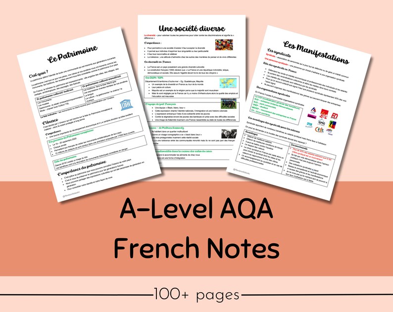 AQA A-level French Revision Notes Year 1 2 - Etsy
