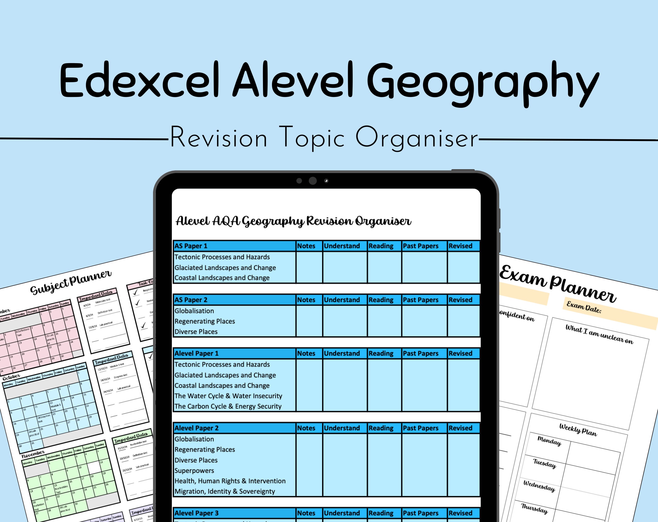 Edexcel Alevel Geography Topic Organiser / Progress Tracker / Checklist ...