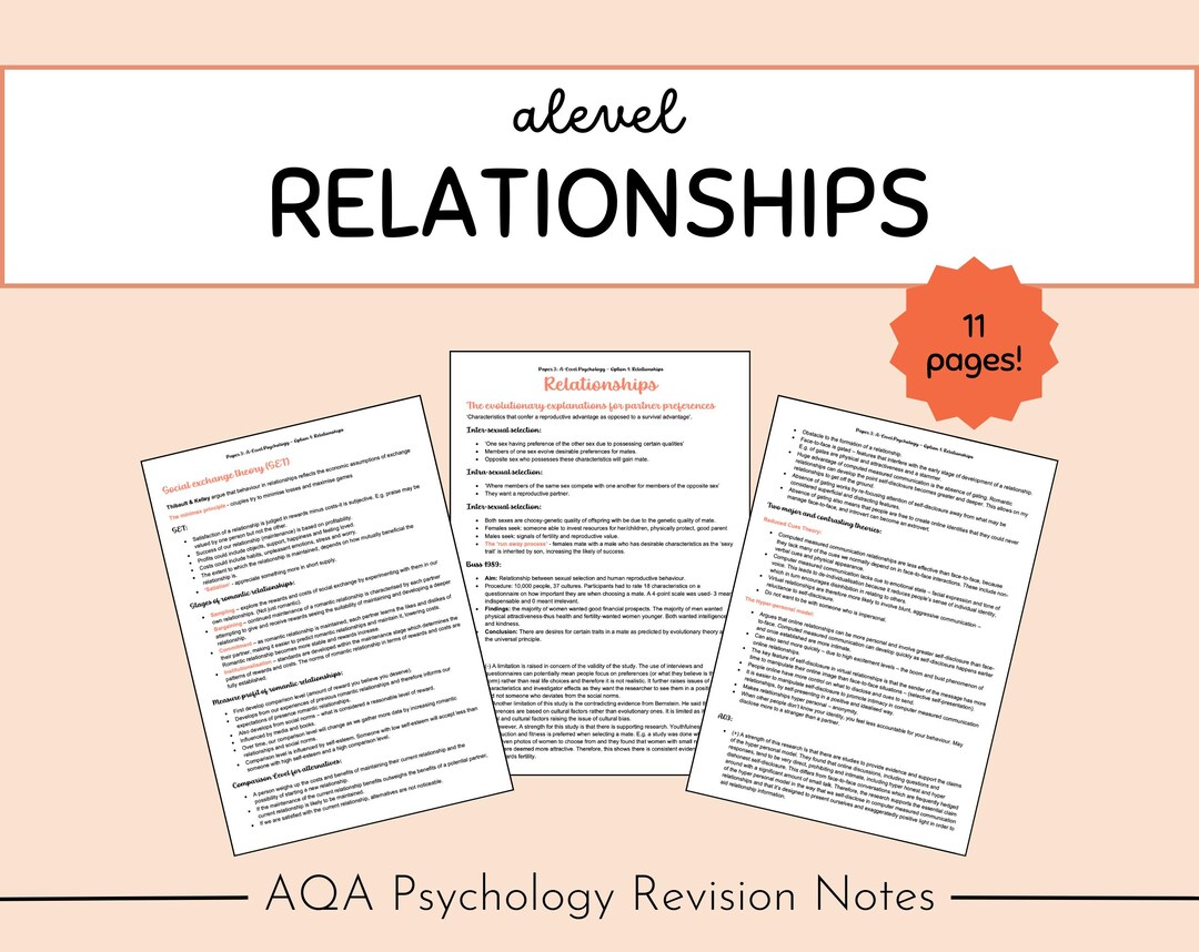 AQA A-level Psychology Revision Notes: Relationships - Etsy