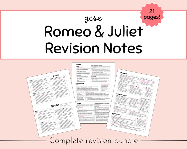 GCSE English Literature Romeo & Juliet Revision Notes - Etsy