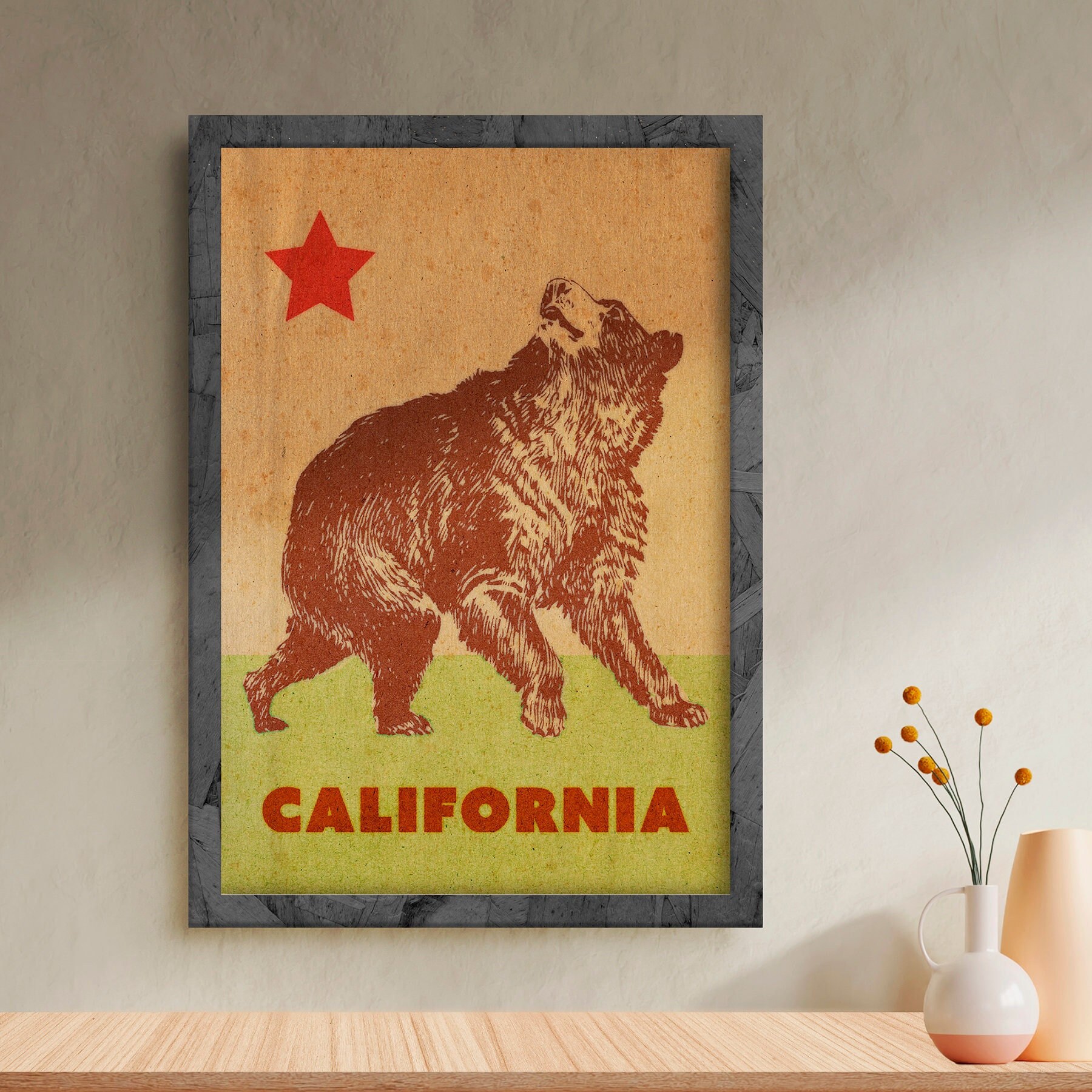 State of California Vintage Flag Poster Shows a Grizzly Bear & Star ...