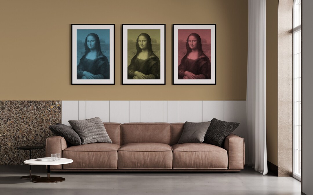 Set of 3 Mona Lisa Posters. Leonardo Da Vinci Inspired Wall Art in Blue ...