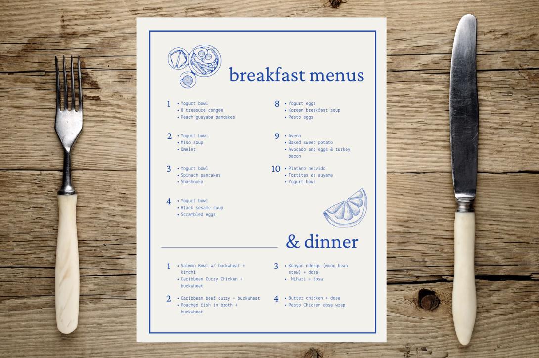Aesthetic Blue Mediterranean Themed Breakfast, Lunch, or Dinner Menus Template, Print-out Meal ...