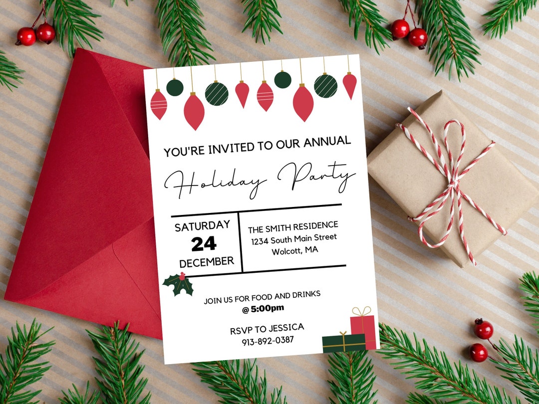 Modern Holiday Invitation, Christmas Invitation Template, Holiday Party ...