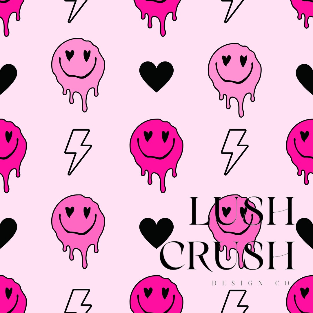 SEAMLESS PATTERN | Spring Retro | Floral | Pink Valentines Day | Smiley ...