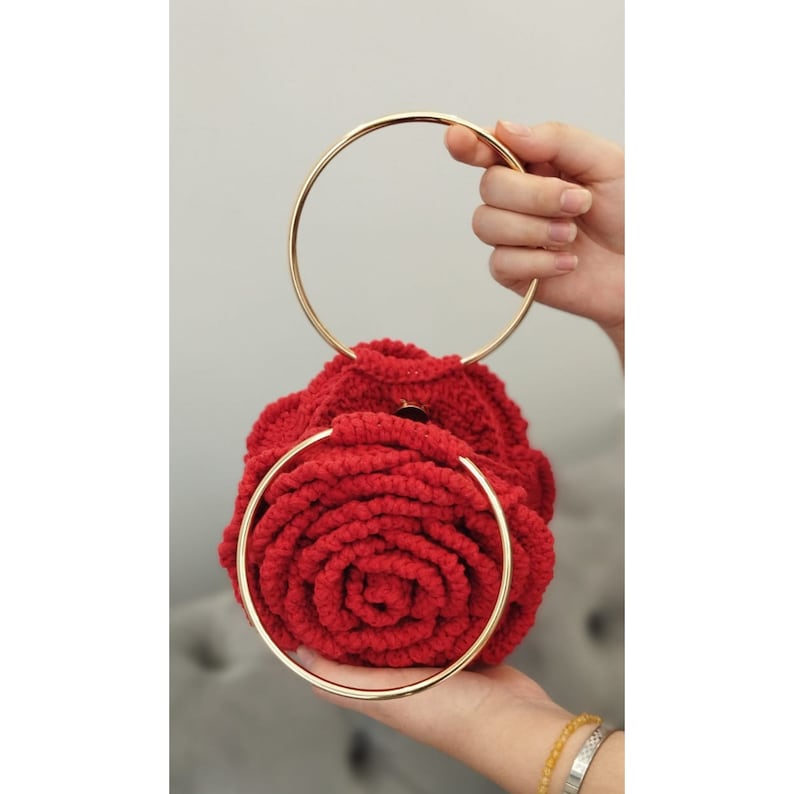 Rose Flower Bag,crochet Rose Purse,handmade Trendy Tote Bag, Ruffled ...