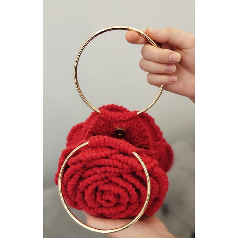 Rose Flower Bag,crochet Rose Purse,handmade Trendy Tote Bag, Ruffled ...