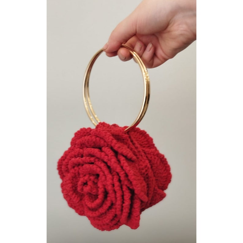 Rose Flower Bag,crochet Rose Purse,handmade Trendy Tote Bag, Ruffled ...