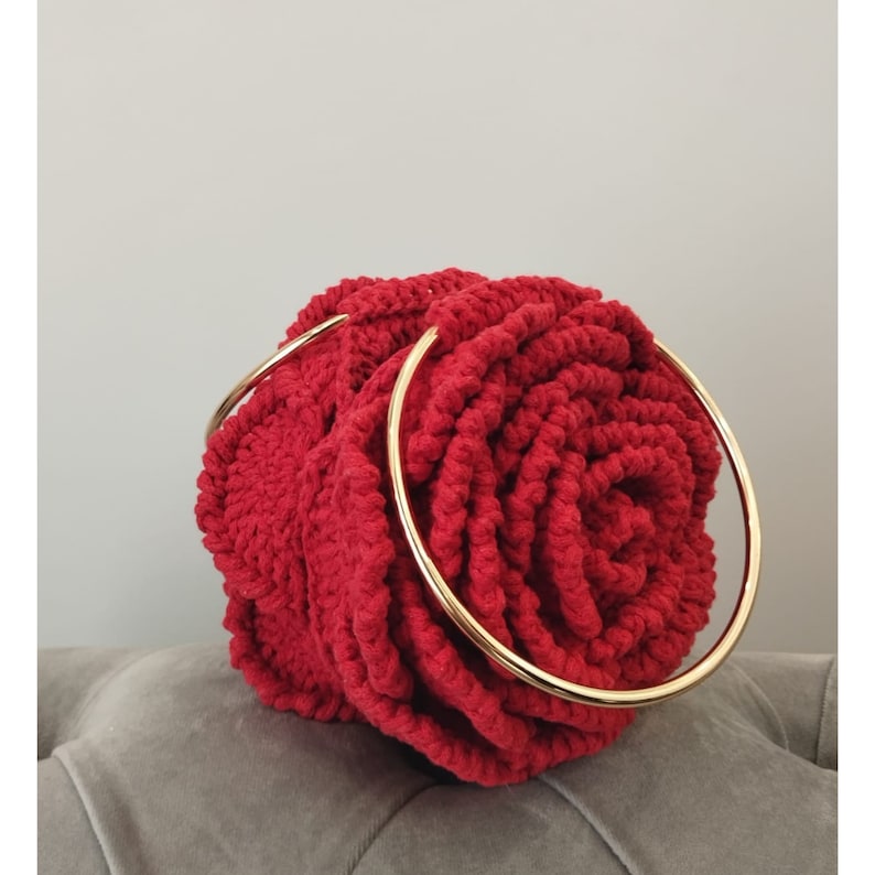 Rose Flower Bag,crochet Rose Purse,handmade Trendy Tote Bag, Ruffled ...