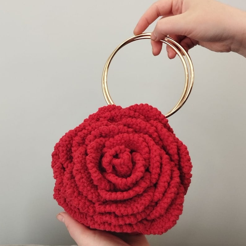 Rose Flower Bag,crochet Rose Purse,handmade Trendy Tote Bag, Ruffled ...