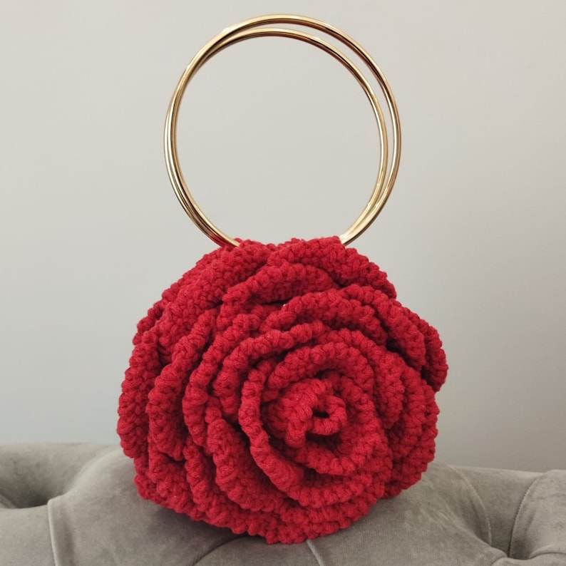 Rose Flower Bag,crochet Rose Purse,handmade Trendy Tote Bag, Ruffled ...