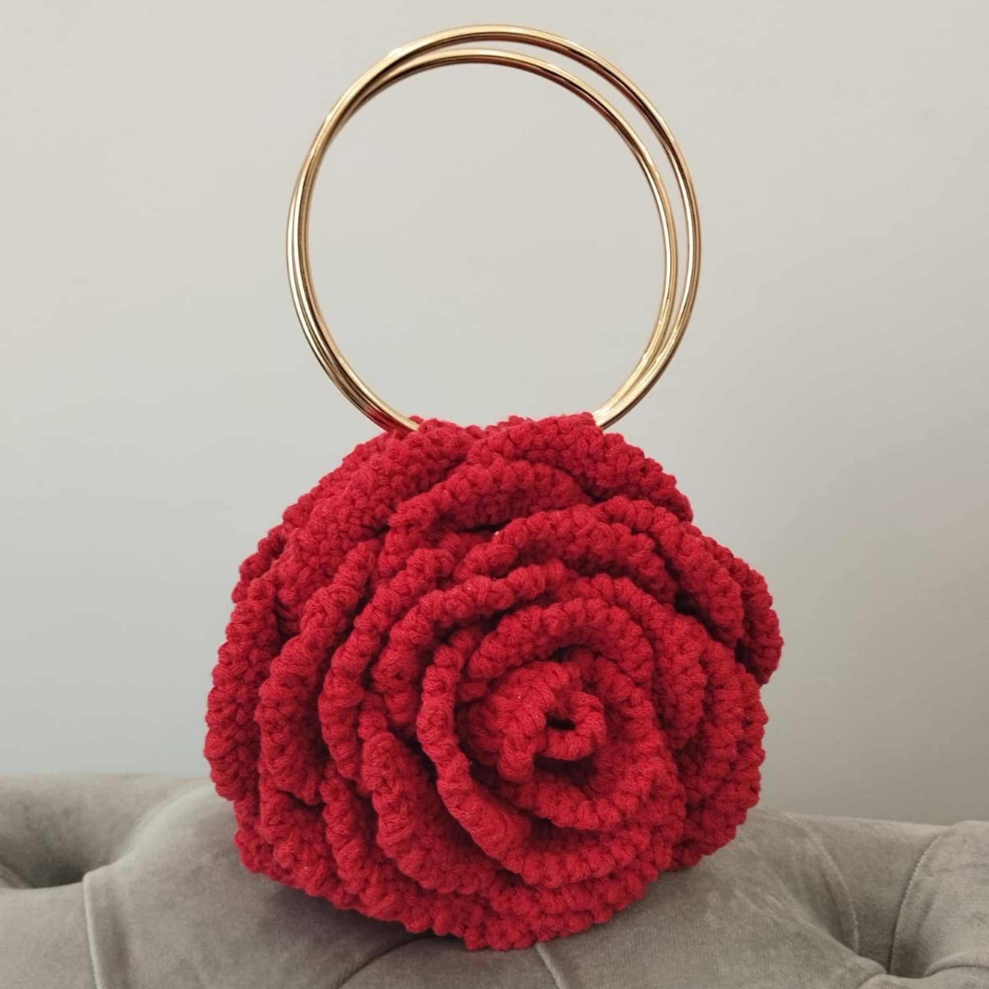 Rose Flower Bag,crochet Rose Purse,handmade Trendy Tote Bag, Ruffled ...