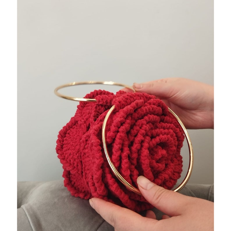 Rose Flower Bag,crochet Rose Purse,handmade Trendy Tote Bag, Ruffled ...