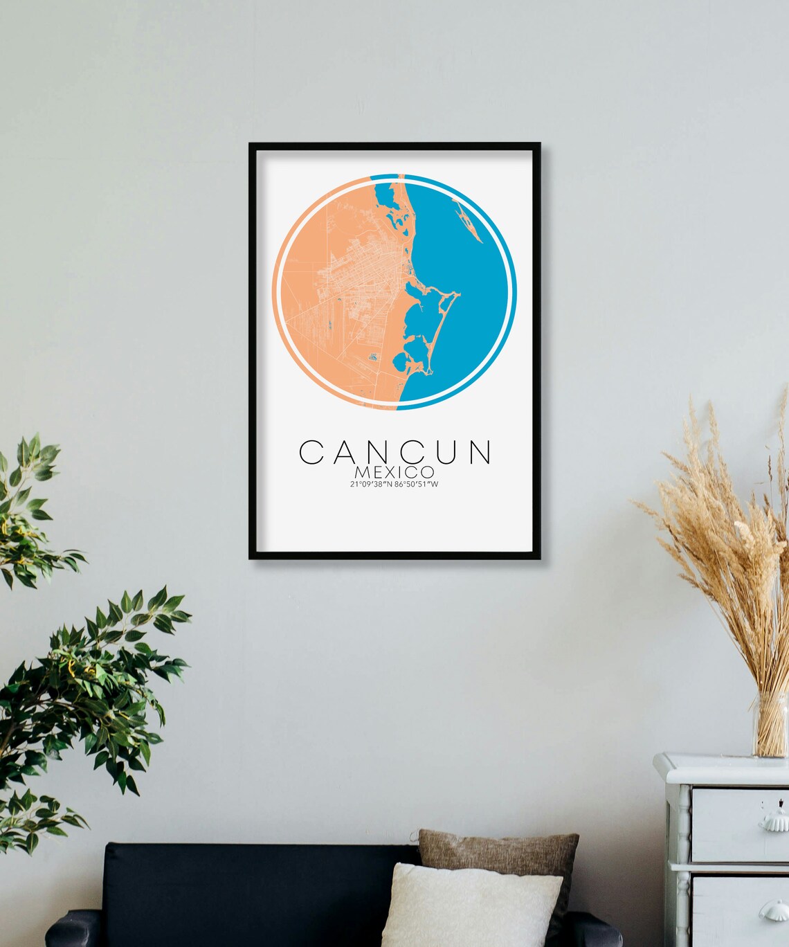 Cancun City Map Print Minimalist Wall Art Modern City Map Decor ...
