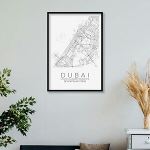 Dubai City Map Art Minimalist Wall Art Modern City Map Decor Printable ...