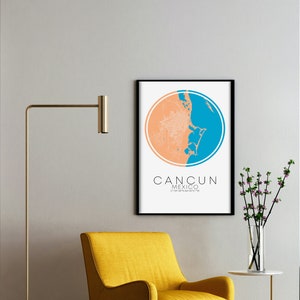 Cancun City Map Print Minimalist Wall Art Modern City Map Decor ...