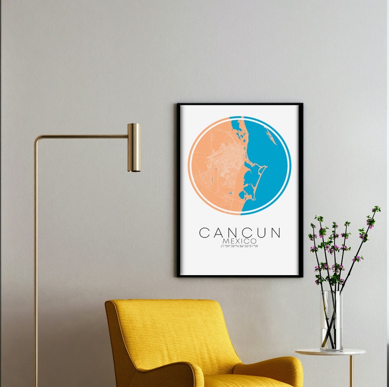 Cancun City Map Print Minimalist Wall Art Modern City Map Decor ...