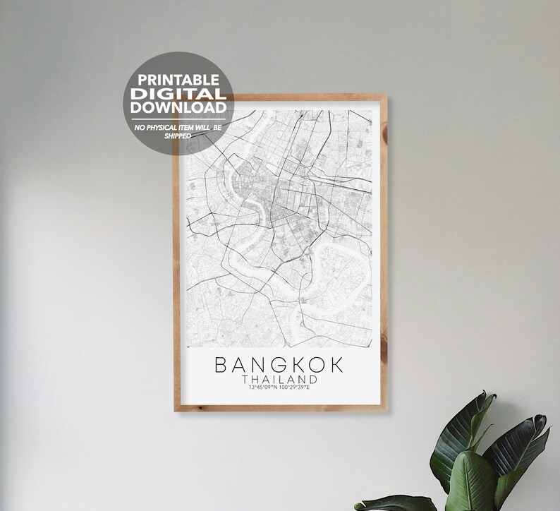 Bangkok City Map Art Minimalist Wall Art Modern City Map Decor ...