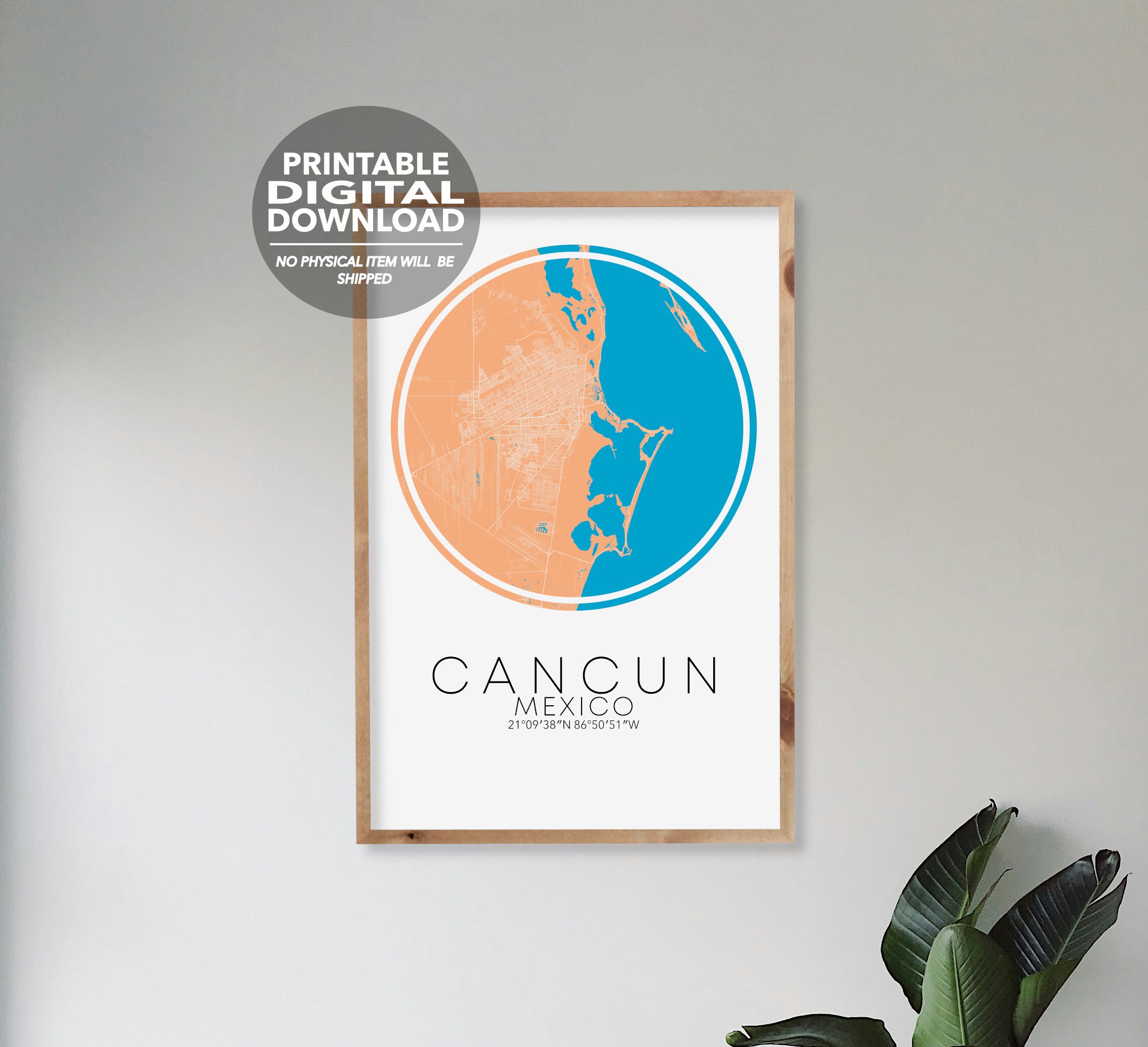 Cancun City Map Print Minimalist Wall Art Modern City Map Decor ...