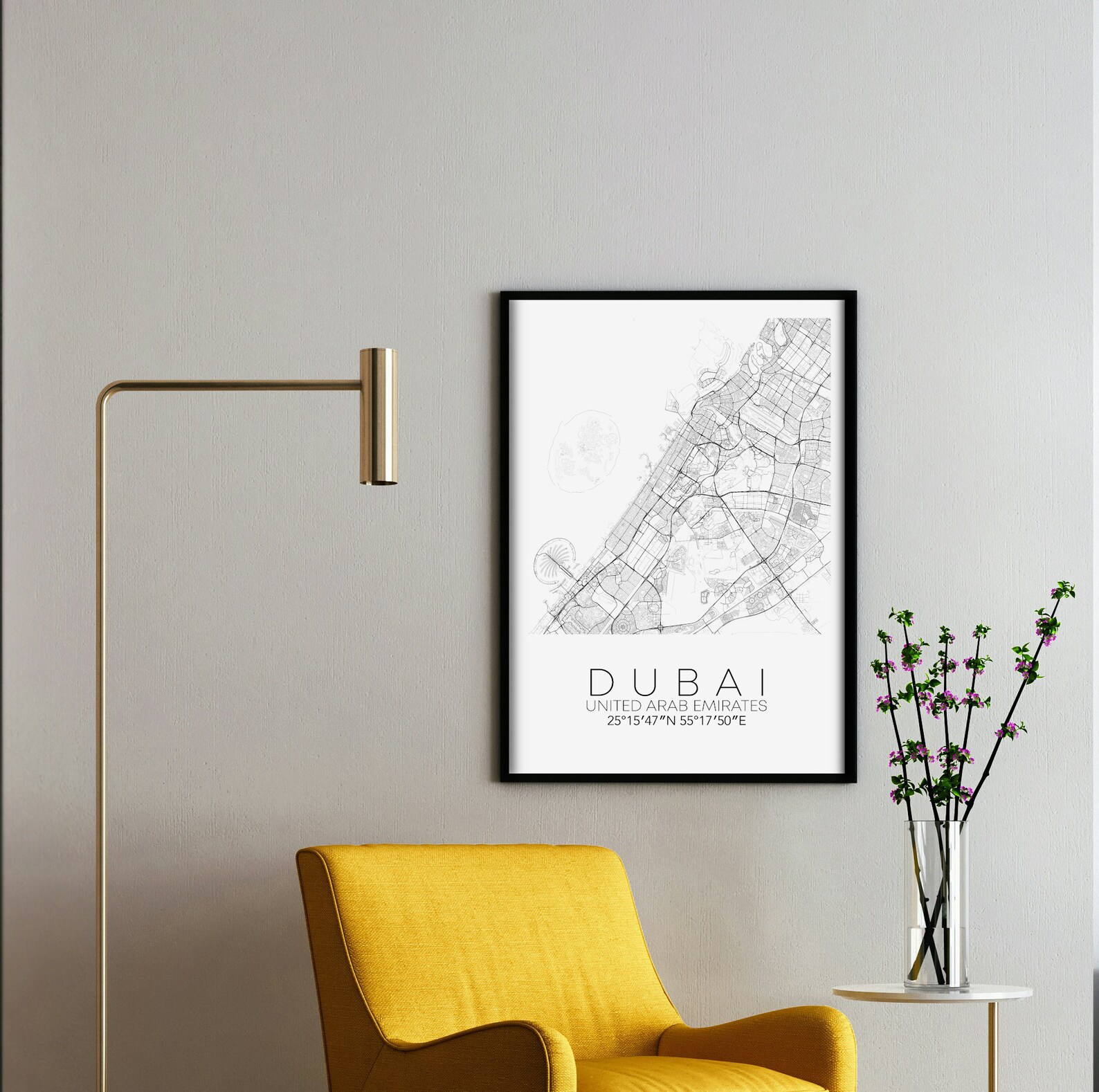 Dubai City Map Art Minimalist Wall Art Modern City Map Decor Printable ...